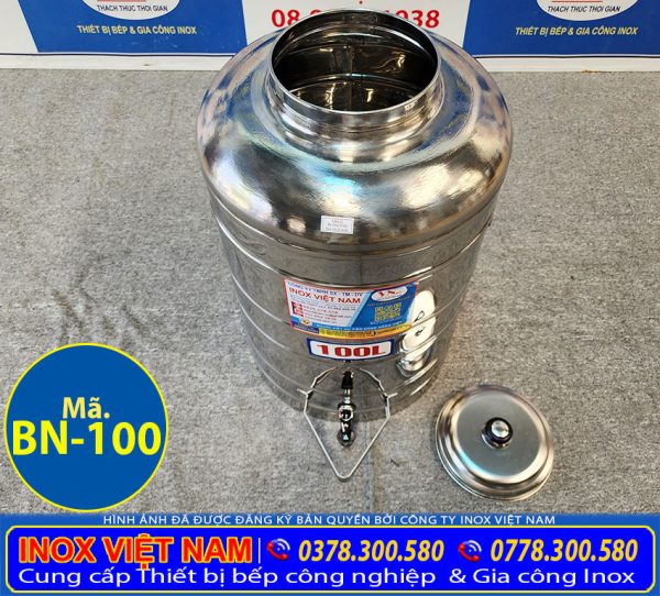 Bình Đựng Nước Inox 100L 1 Lớp Inox 304 Không Cách Nhiệt, Có 1 Vòi Gạt ...