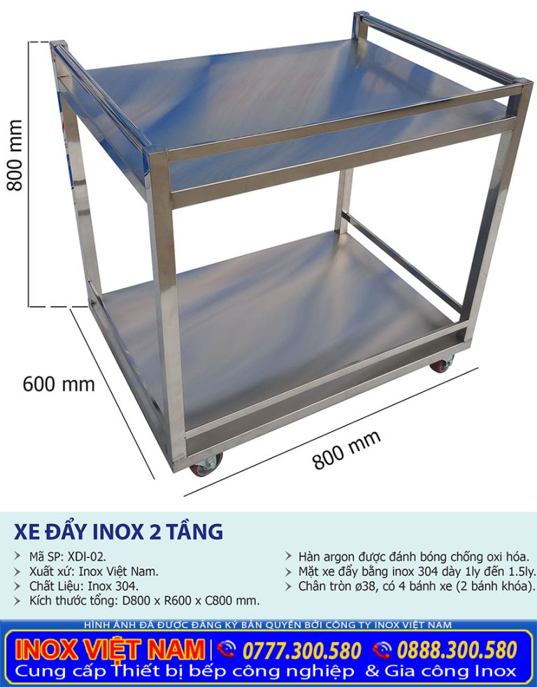 Xe Đẩy Dụng Cụ Y Tế – Xe Đẩy Thuốc Inox 2 Tầng XDI-02 - Bếp Inox Việt Nam